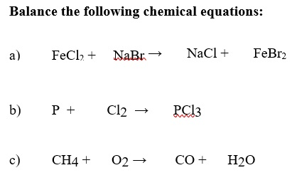 Solved Balance the following chemical equations: a FeCl+ | Chegg.com