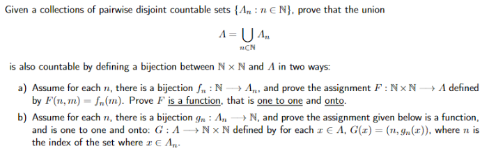 Solved :n Given a collections of pairwise disjoint countable | Chegg.com