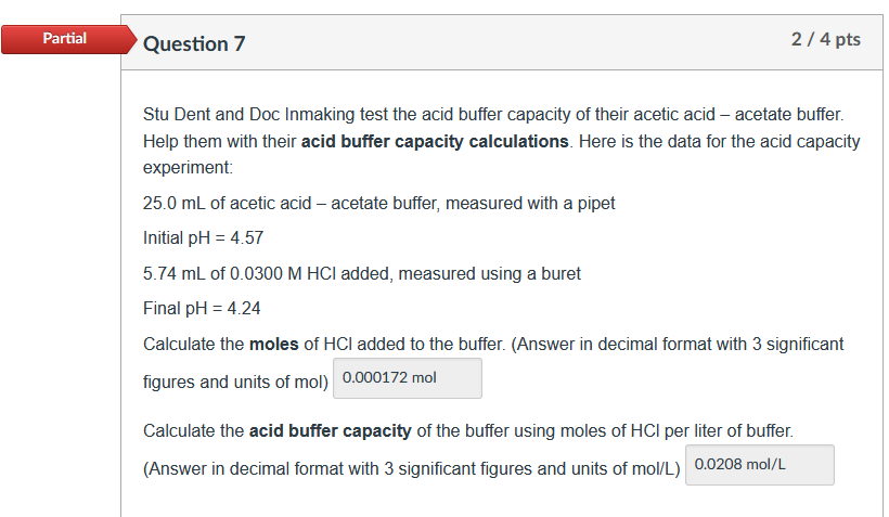 Solved Stu Dent and Doc Inmaking test the acid buffer | Chegg.com