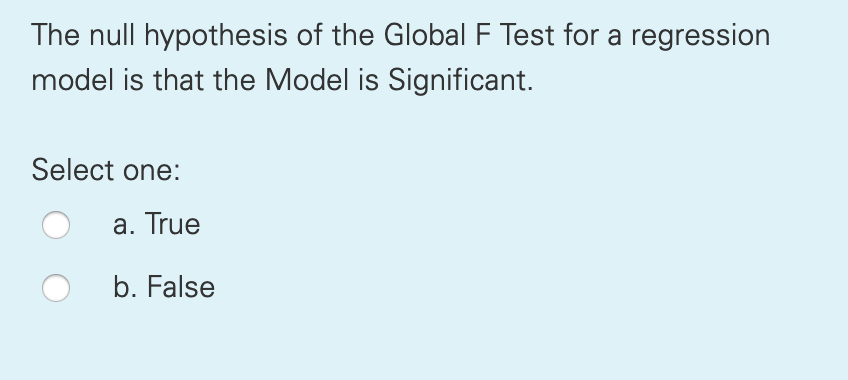 Solved The null hypothesis of the Global F Test for a | Chegg.com