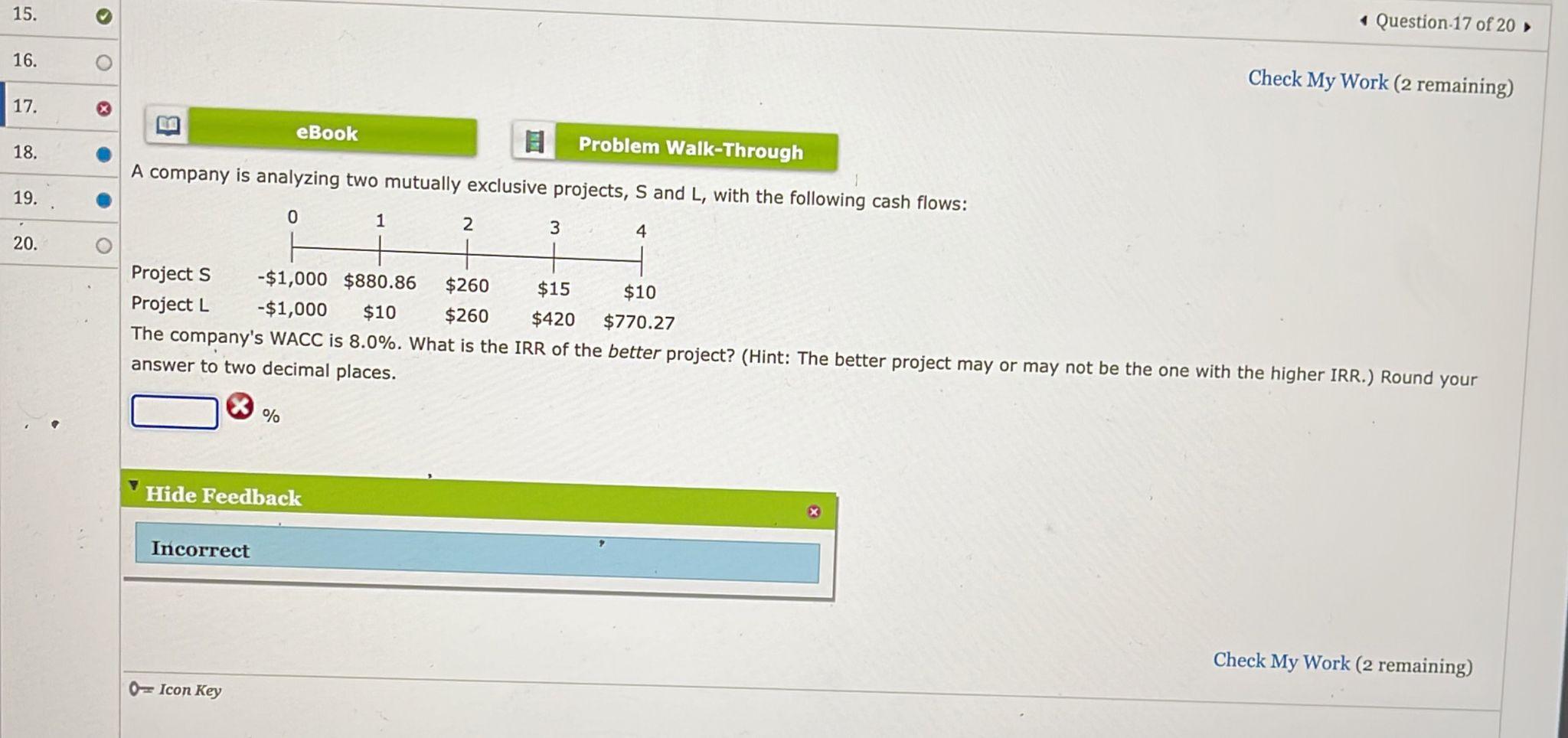 Solved 15. + Question 17 of 20 > O 16. Check My Work (2 | Chegg.com