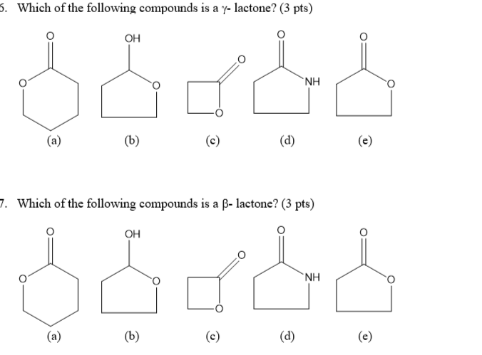 Solved 6. Which of the following compounds is a y- lactone? | Chegg.com