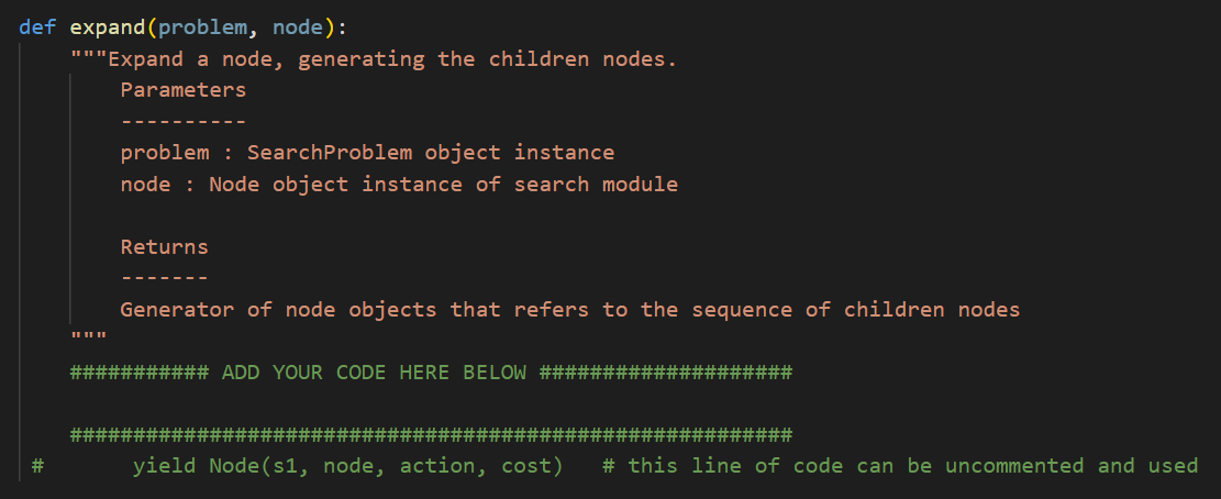 Solved def expand(problem, node): " "Expand a node, | Chegg.com