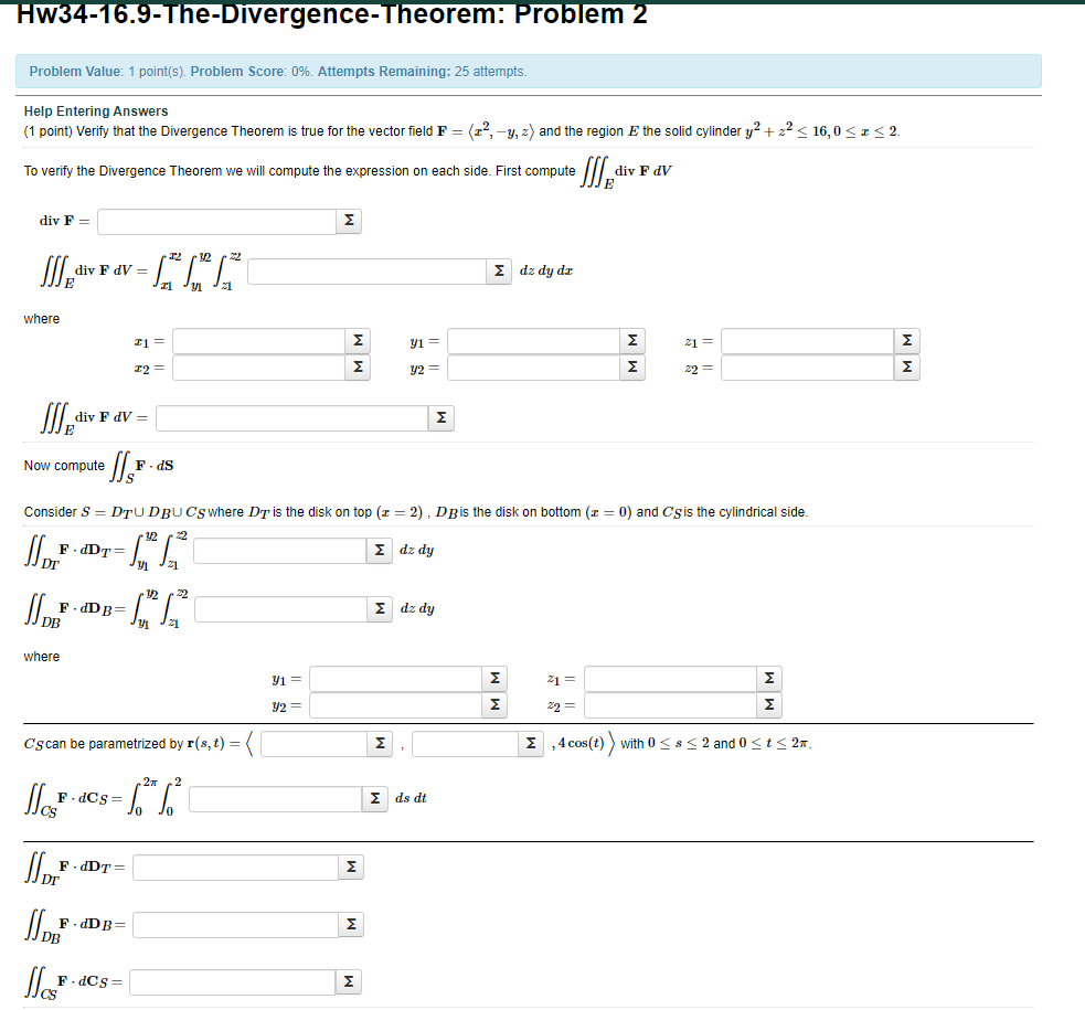 HW34-16.9-The-Divergence-Theorem: Problem 2 Problem | Chegg.com