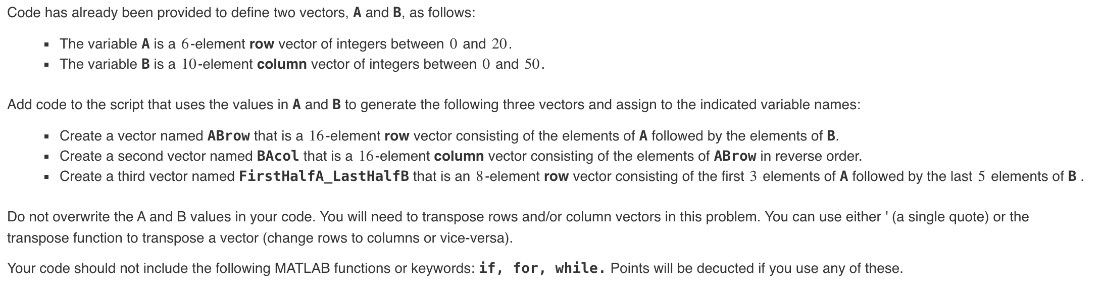 Solved Code has already been provided to define two vectors, | Chegg.com