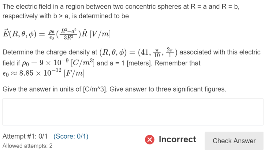 Solved The electric field in a region between two concentric | Chegg.com