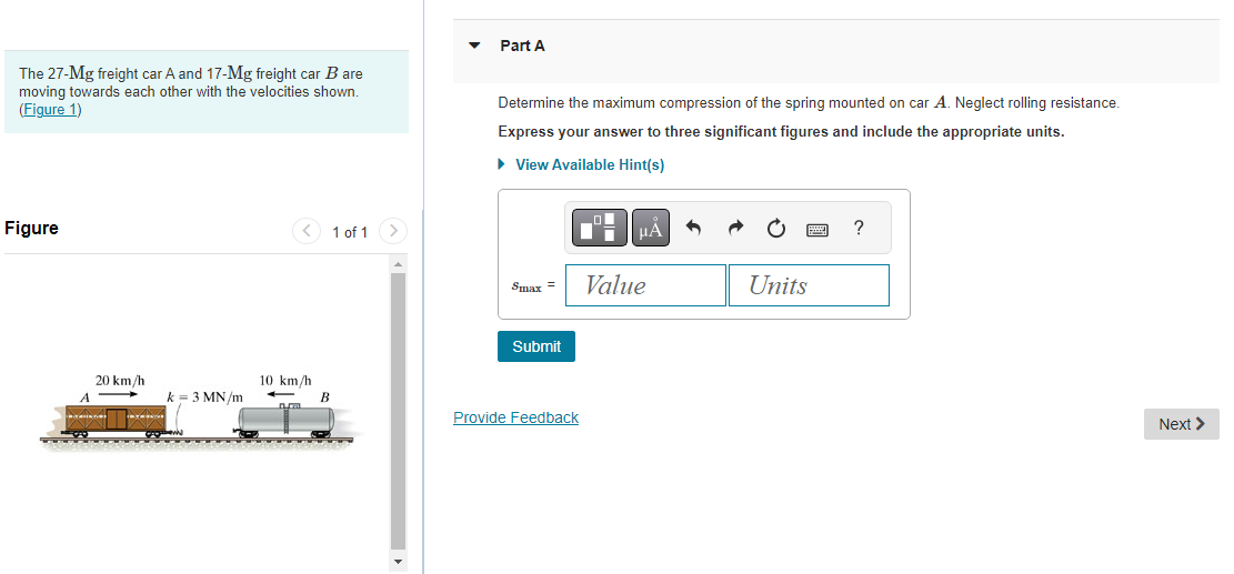 Solved The 27-Mg freight car A and 17−Mg freight car B are | Chegg.com