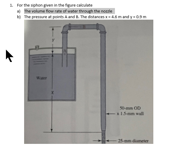 Solved 1. For the siphon given in the figure calculate a) | Chegg.com