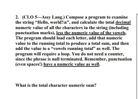 2. (CLO 5 Assy Lang.) Compose a program to examine | Chegg.com