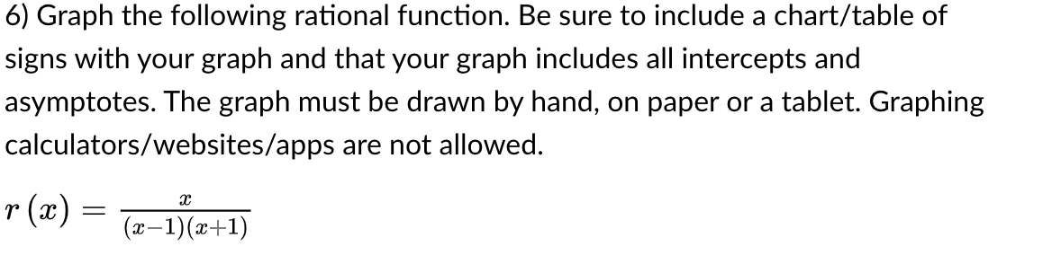 Solved 6) Graph the following rational function. Be sure to | Chegg.com