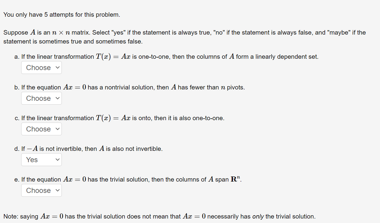 Solved You only have 5 attempts for this problem. Suppose A | Chegg.com