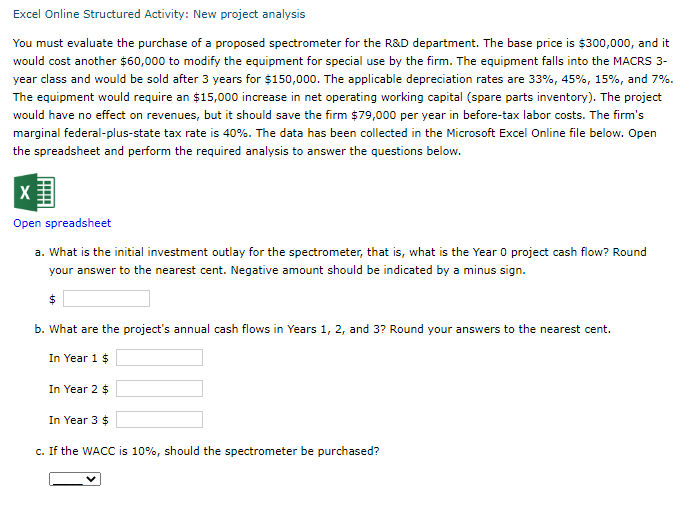 Excel Online Structured Activity: New project | Chegg.com