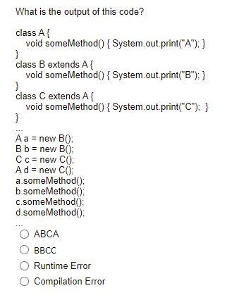 Solved What is the output of this code? class A{ void | Chegg.com