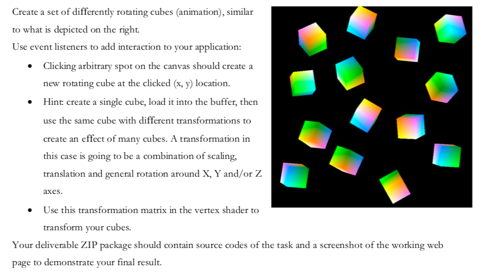 Solved . Create a set of differently rotating cubes | Chegg.com