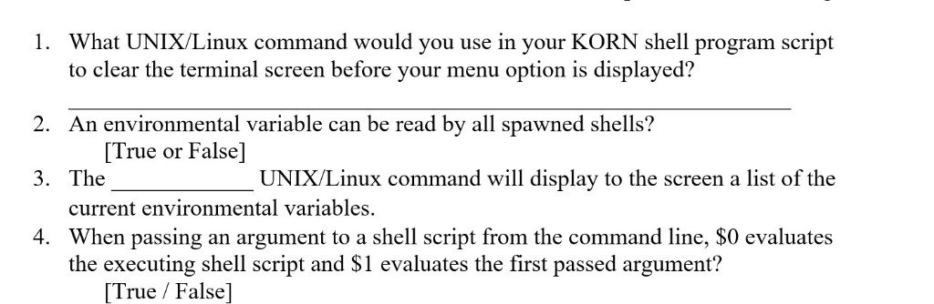 Solved 1. What UNIX/Linux command would you use in your KORN | Chegg.com