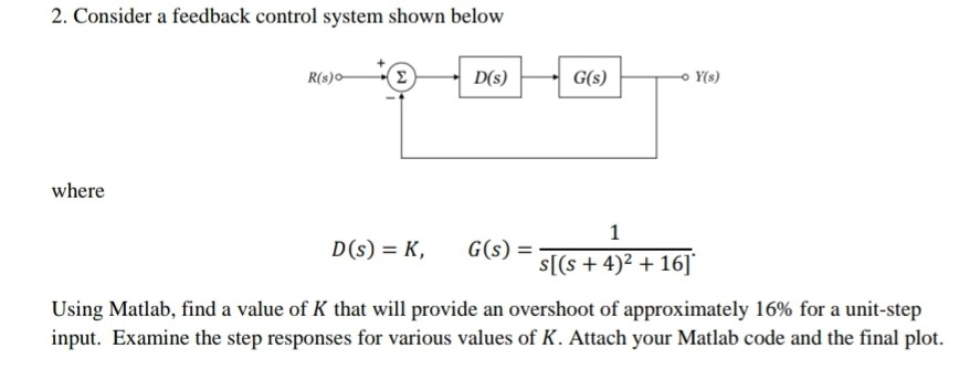 Solved 2. Consider a feedback control system shown below | Chegg.com