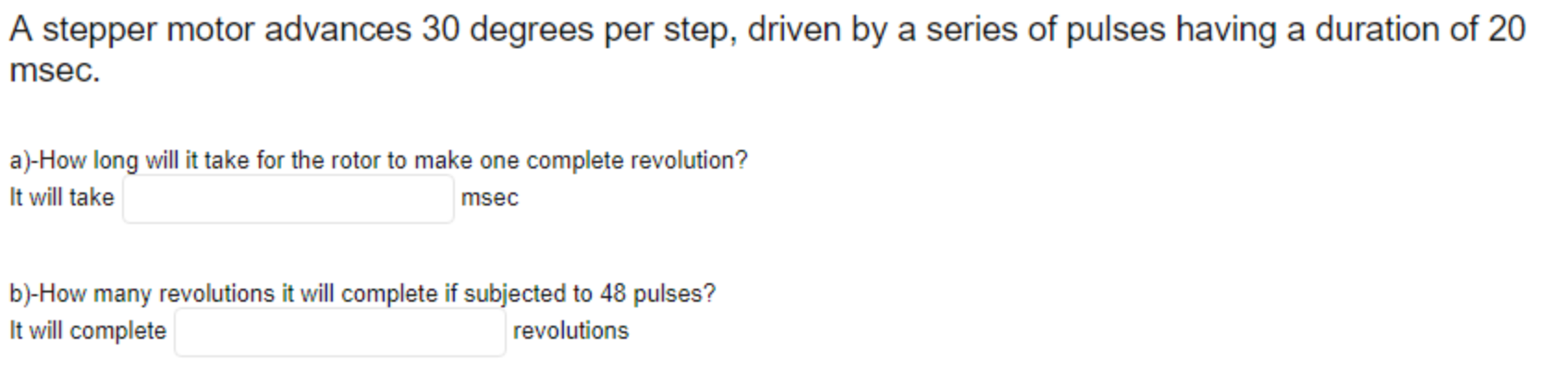 Solved A stepper motor advances 30 degrees per step, driven | Chegg.com