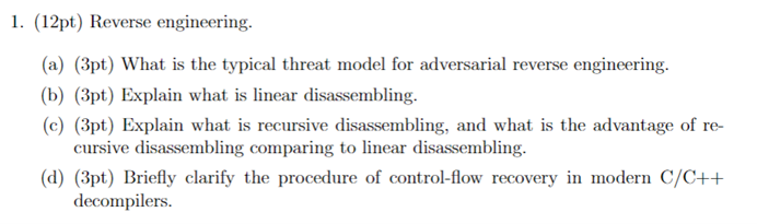 Solved (12pt) Reverse engineering. (a) (3pt) What is the | Chegg.com