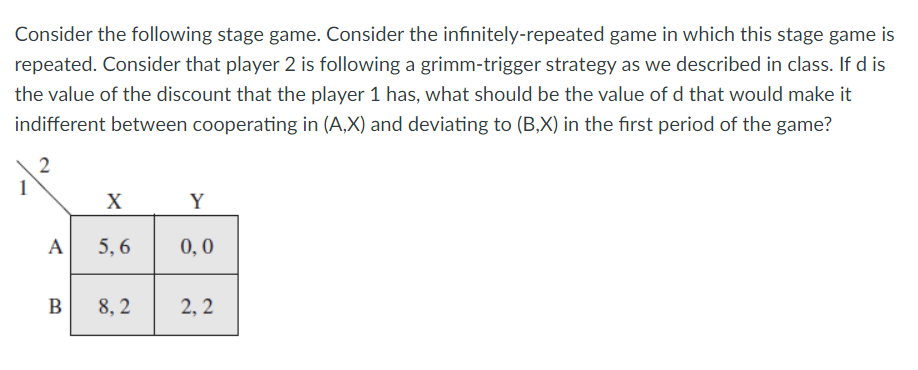 Solved Consider the following stage game. Consider the | Chegg.com