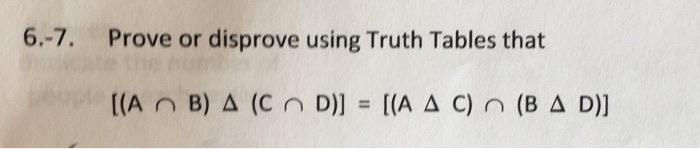 Solved Prove or disprove using Truth Tables that [(A | Chegg.com