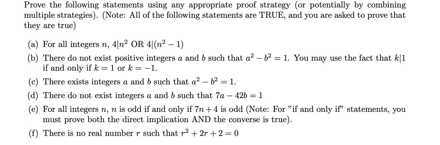 Solved Prove the following statements using any appropriate | Chegg.com