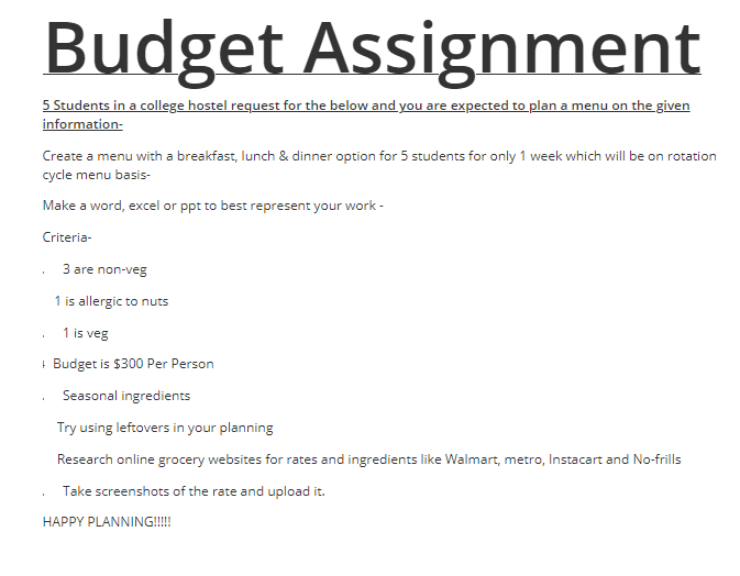 Solved Budget Assignment | Chegg.com