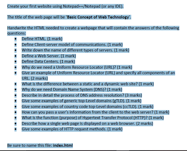 Solved Create your first website using Notepad++/Notepad (or | Chegg.com