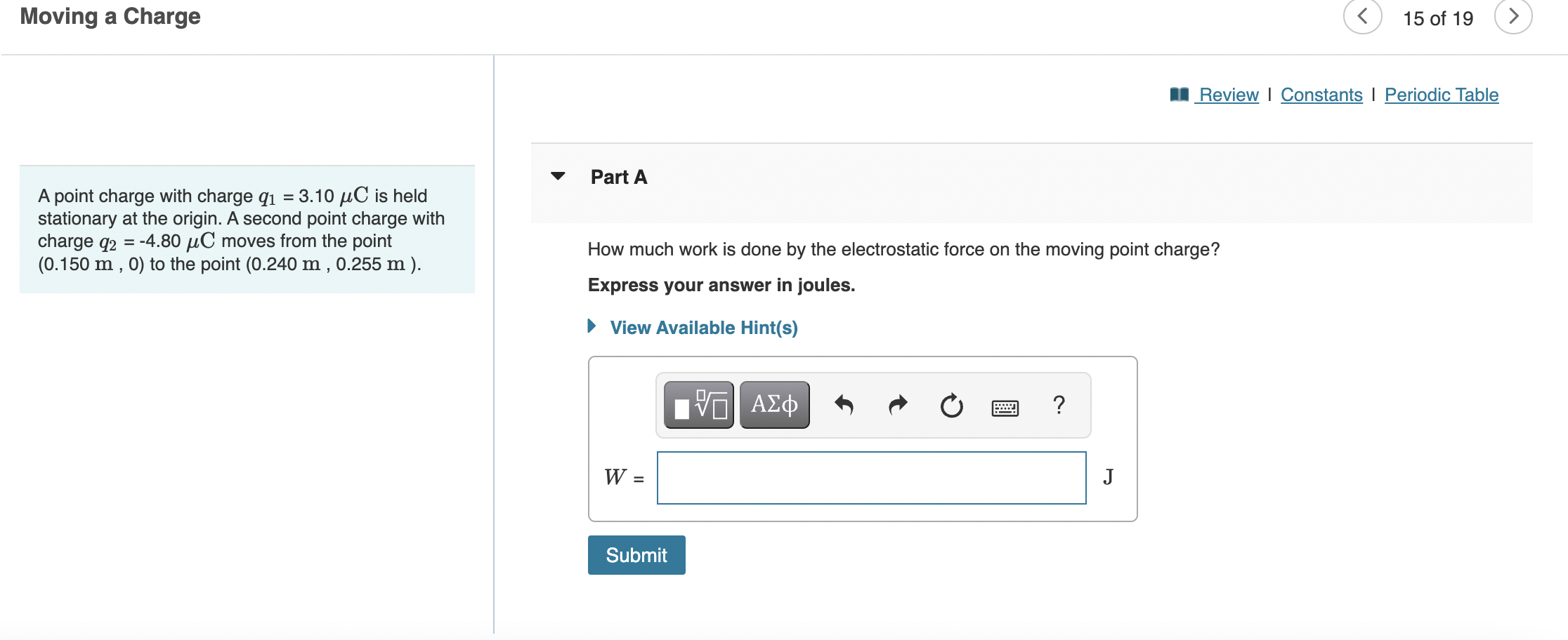 Solved A point charge with charge q1=3.10μC is held Part A | Chegg.com