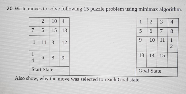Solved 20.Write moves to solve following 15 puzzle problem | Chegg.com