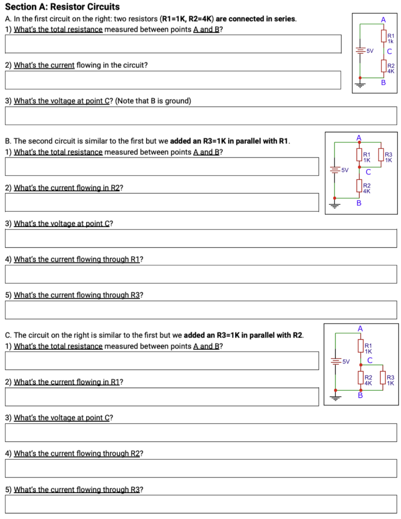 Solved Section A: Resistor Circuits A. In the first circuit | Chegg.com
