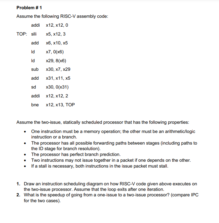 Solved Problem \# 1Assume the following RISC-V assembly | Chegg.com
