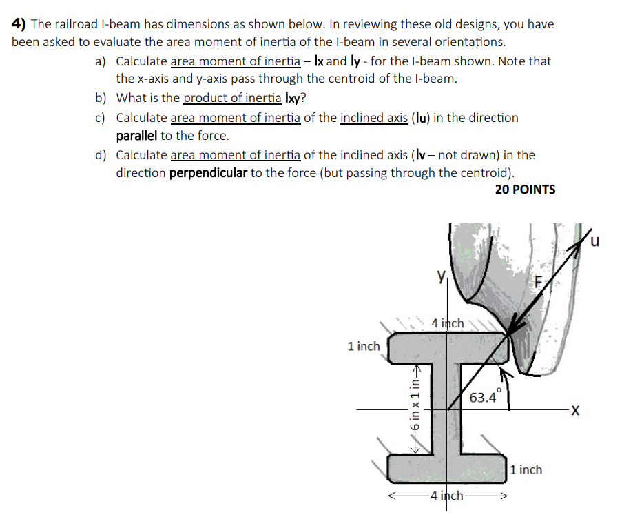 Solved 4) The railroad I-beam has dimensions as shown below. | Chegg.com