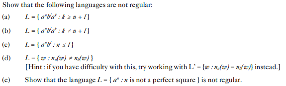 Solved Show that the following languages are not regular: | Chegg.com