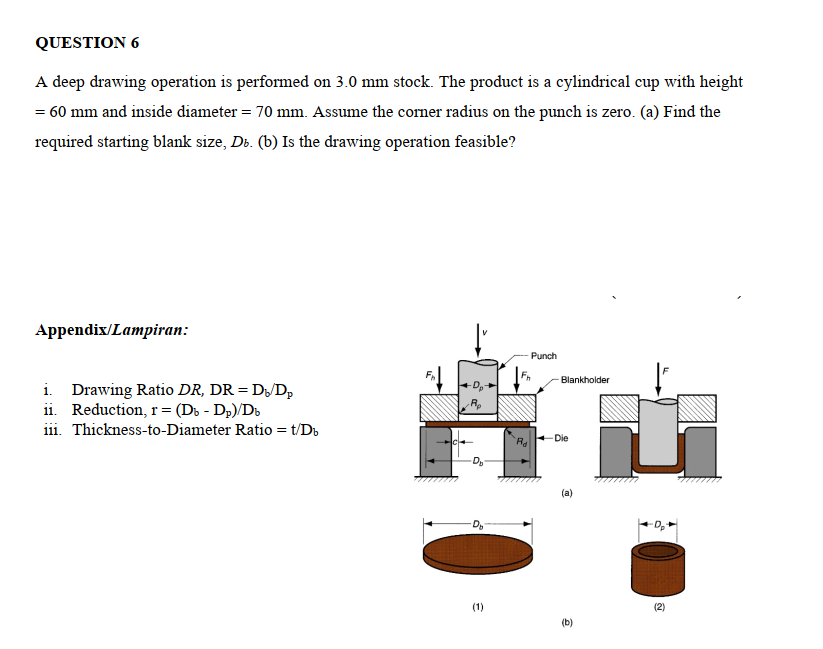 Solved QUESTION 6 A deep drawing operation is performed on | Chegg.com