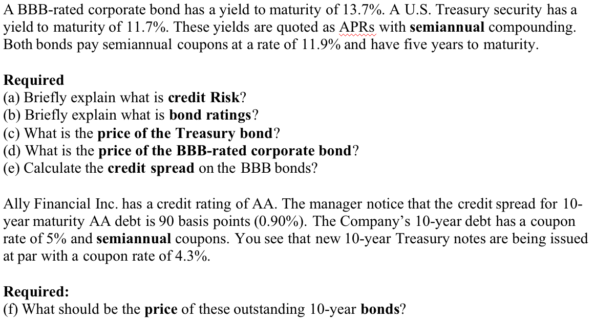Solved A BBB-rated corporate bond has a yield to maturity of | Chegg.com