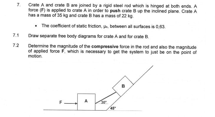 Solved 7. Crate A and crate B are joined by a rigid steel | Chegg.com