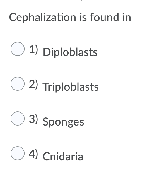 Solved Cephalization is found in O 1 1) Diploblasts 2) | Chegg.com