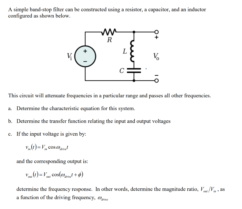 Solved A simple band-stop filter can be constructed using a | Chegg.com