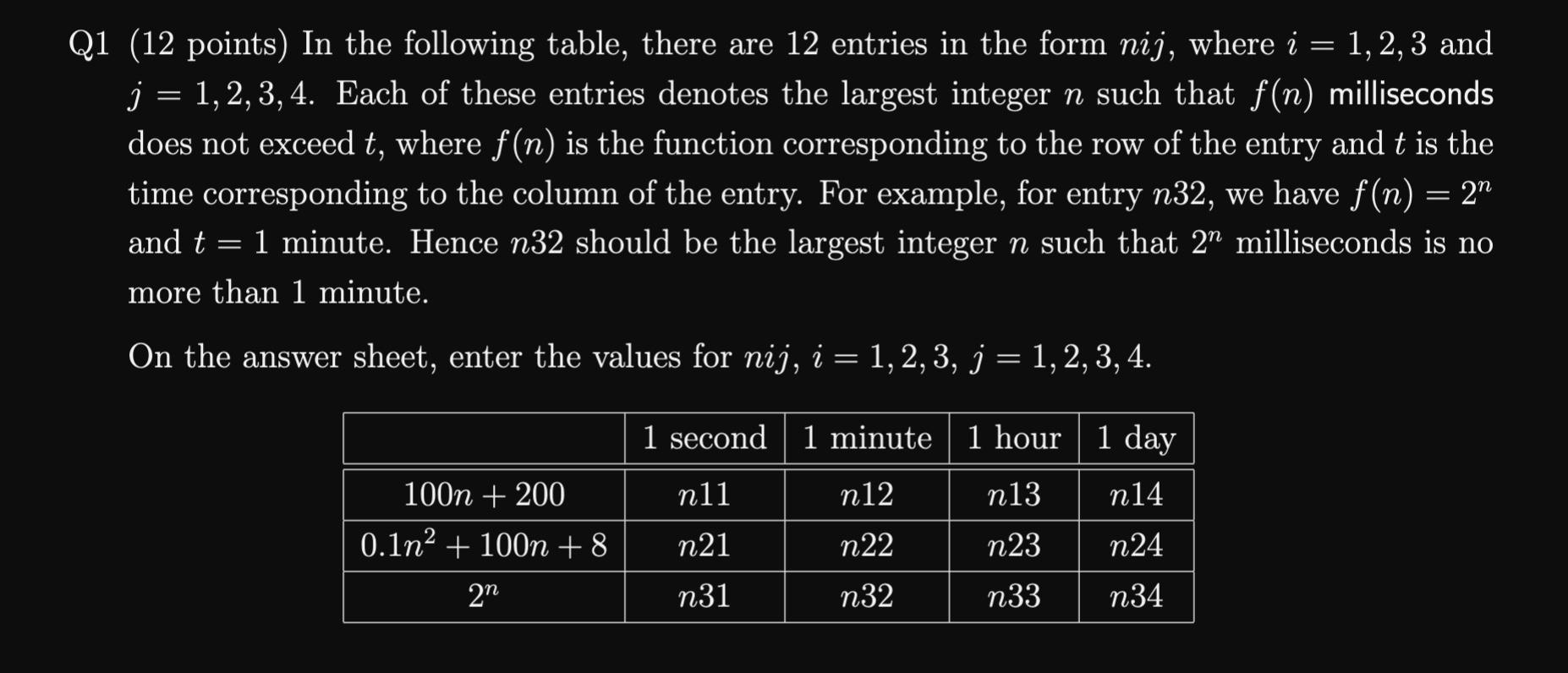 Solved Q1 12 Points In The Following Table There Are 12 Chegg