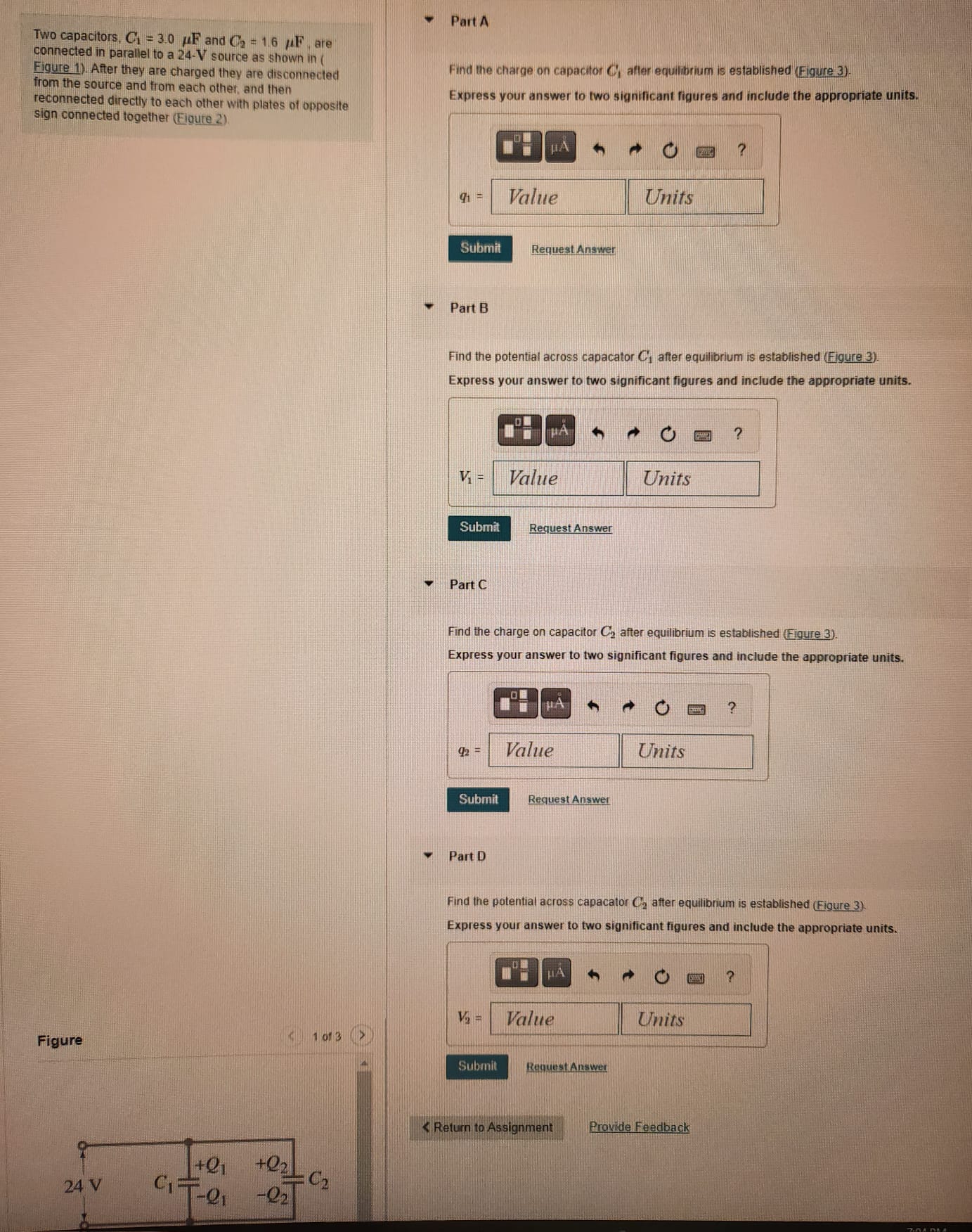 Solved Two capacitors, C1=3.0μF and C2=1.6μF, are connected | Chegg.com