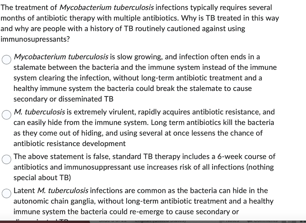 Solved The treatment of Mycobacterium tuberculosis | Chegg.com