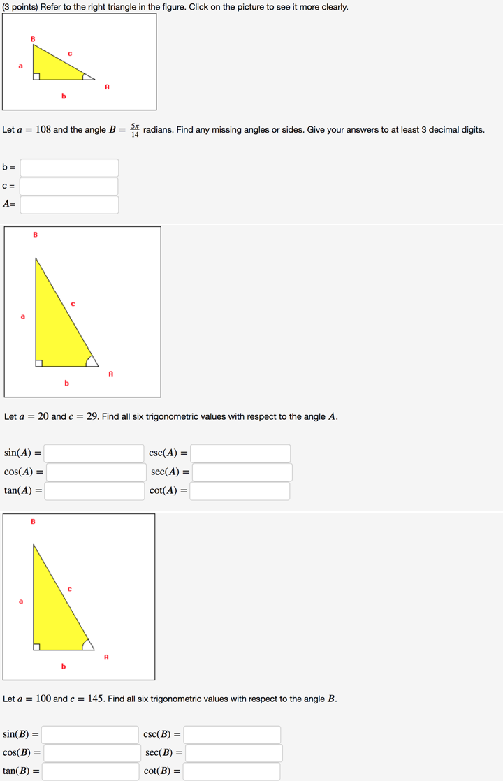 Solved (3 points) Refer to the right triangle in the figure. | Chegg.com