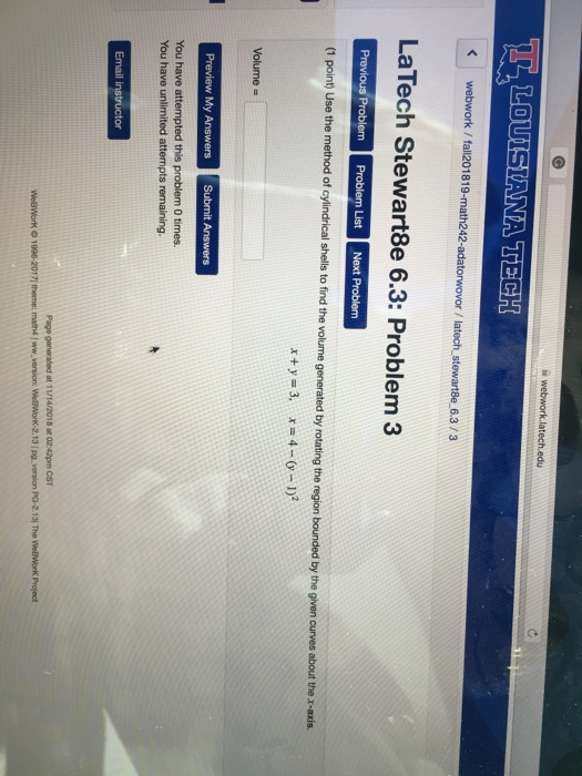 Solved webwork / fall201819-math242-adatorwovor / latech, | Chegg.com