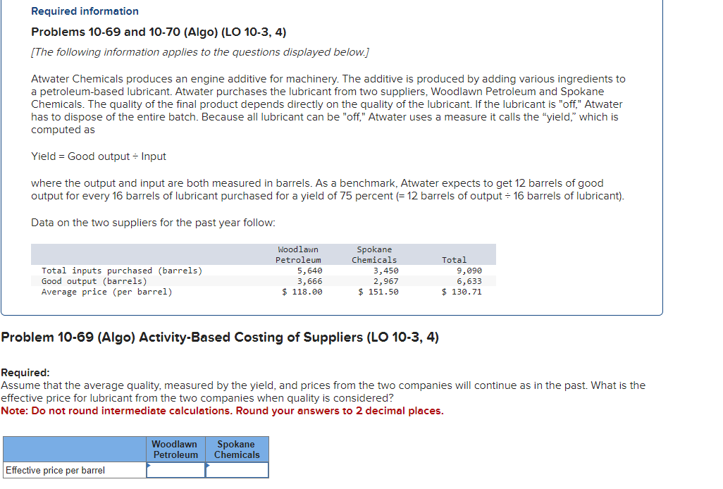 Solved Required information Problems 10-69 and 10-70 (Algo) | Chegg.com