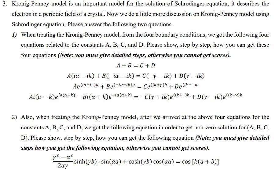 Solved 3. Kronig-Penney model is an important model for the | Chegg.com