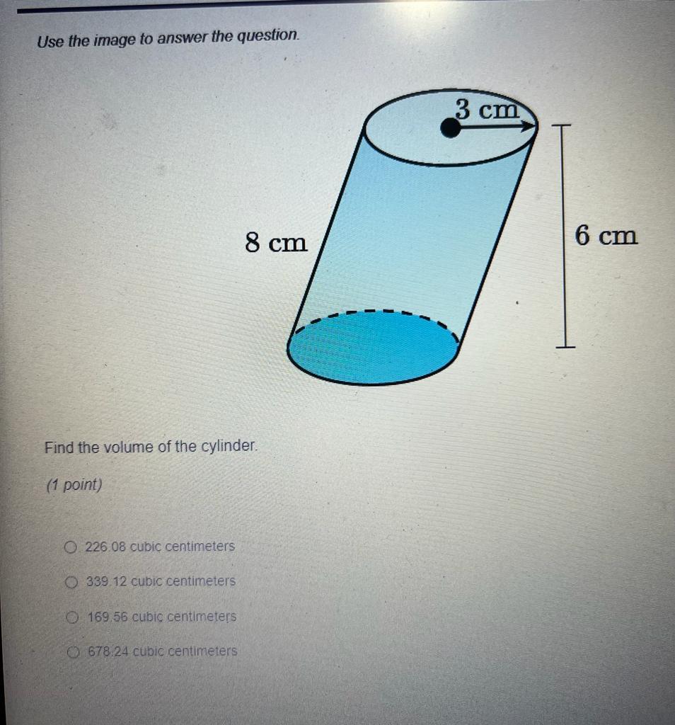 Solved Use the image to answer the question. Find the volume | Chegg.com