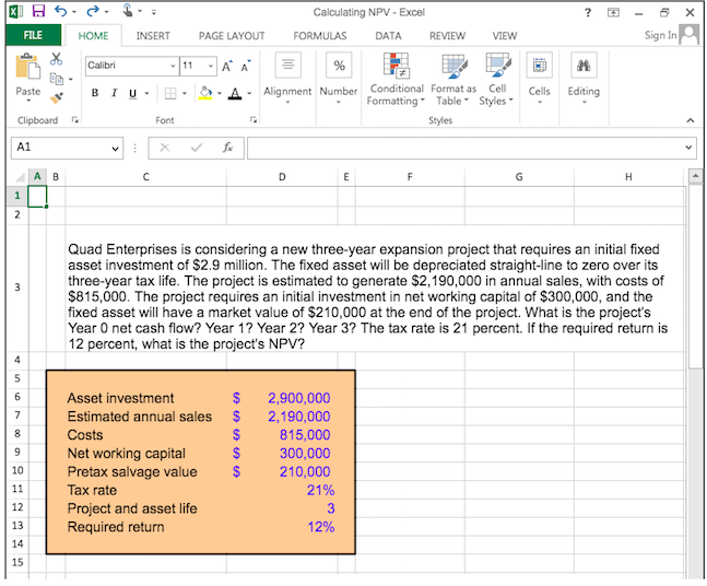 Solved XUR 5 + Calculating NPV - Excel FORMULAS DATA REVIEW | Chegg.com