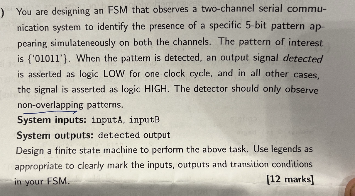 Solved You are designing an FSM that observes a two-channel | Chegg.com