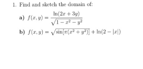 Solved Find and sketch the domain of: a) f(x, y) = ln(2x + | Chegg.com