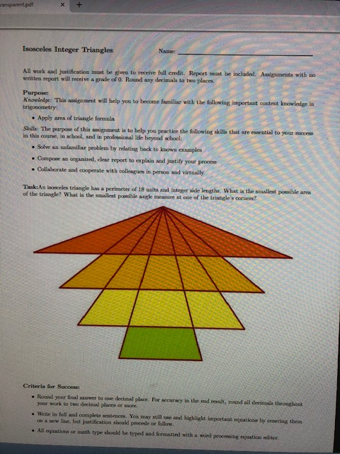 Solved An isosceles triangle has a perimeter of 18 units and | Chegg.com